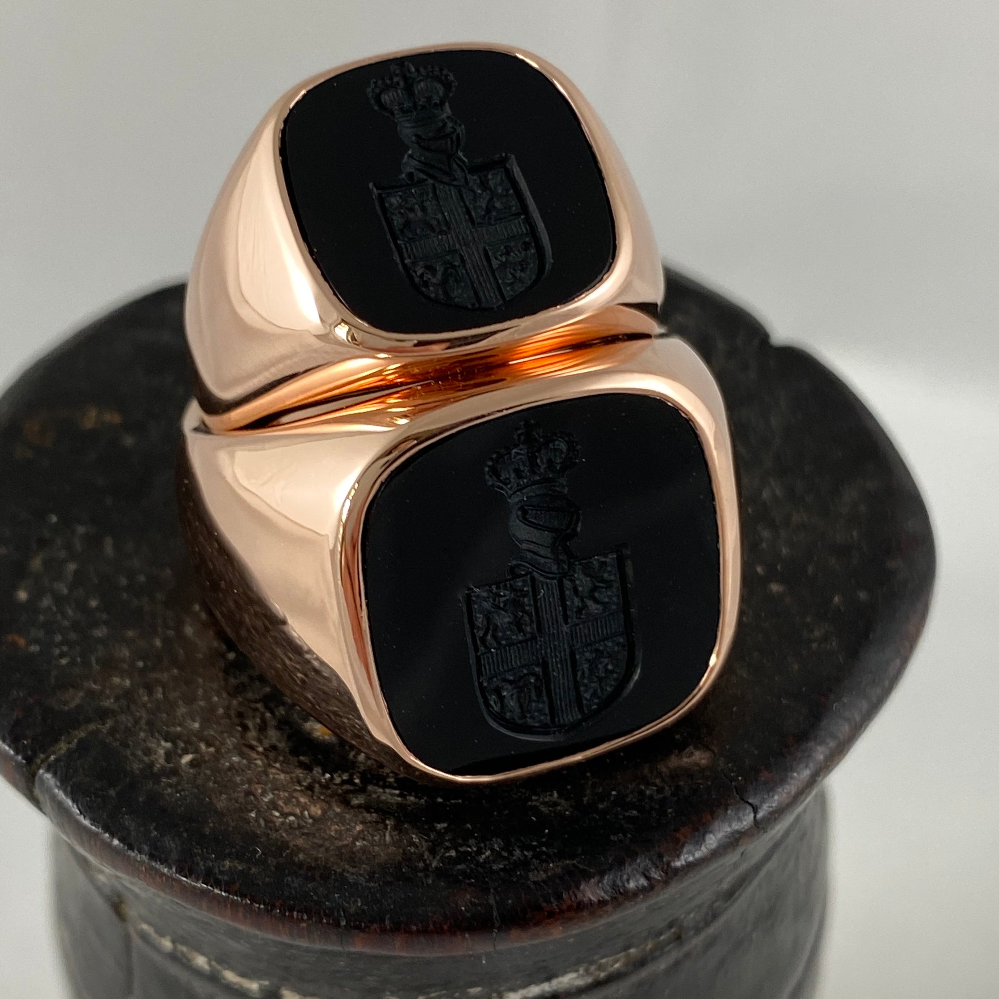 Seal Engraved Onyx Custom Made Signet Ring - 9 Carat Rose Gold